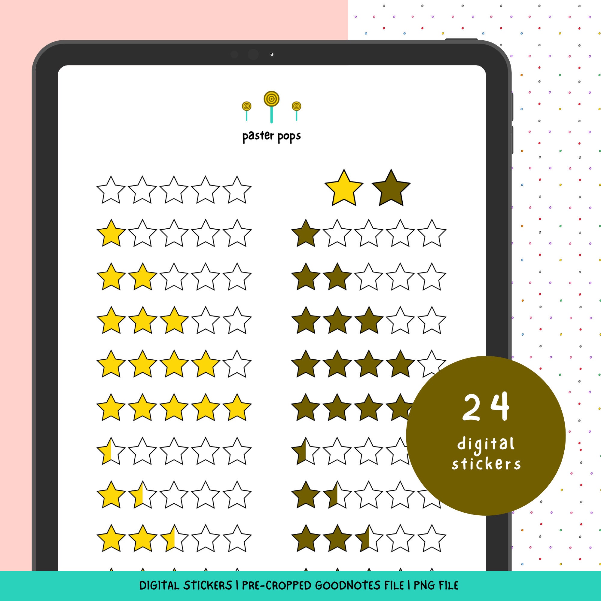 Yellow Star Ratings Digital Stickers, Half and Full Star Ratings, Great ...