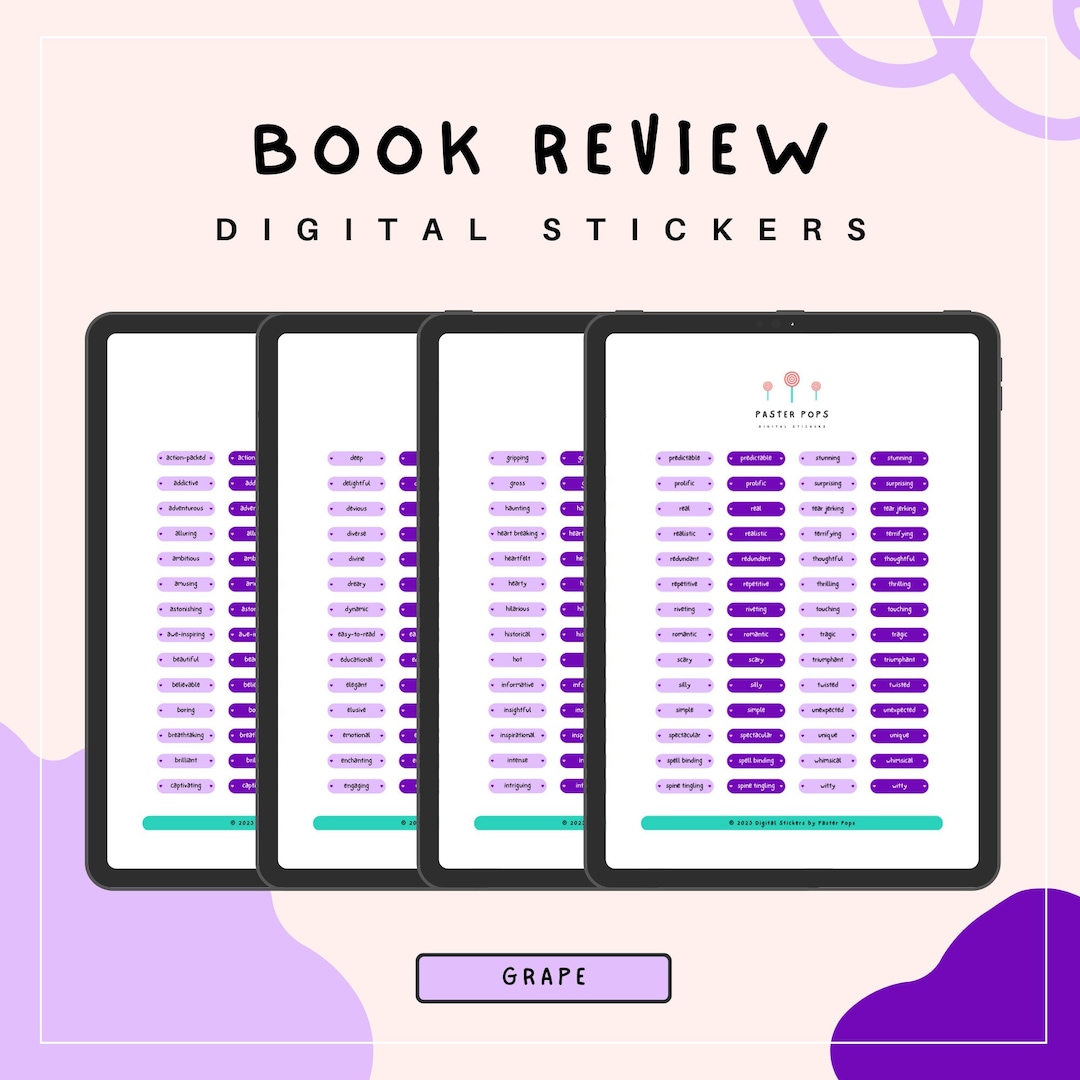 Purple Book Review Digital Stickers, Descriptions for Book Reviews ...