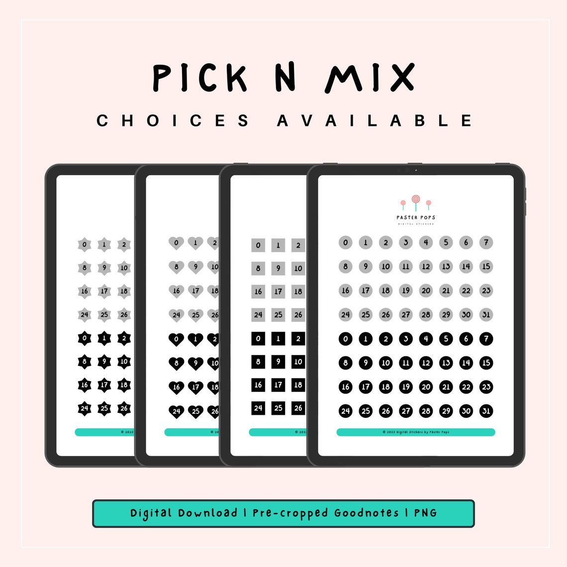 Black Circle Number Stickers, Digital Date Stickers for Planners ...