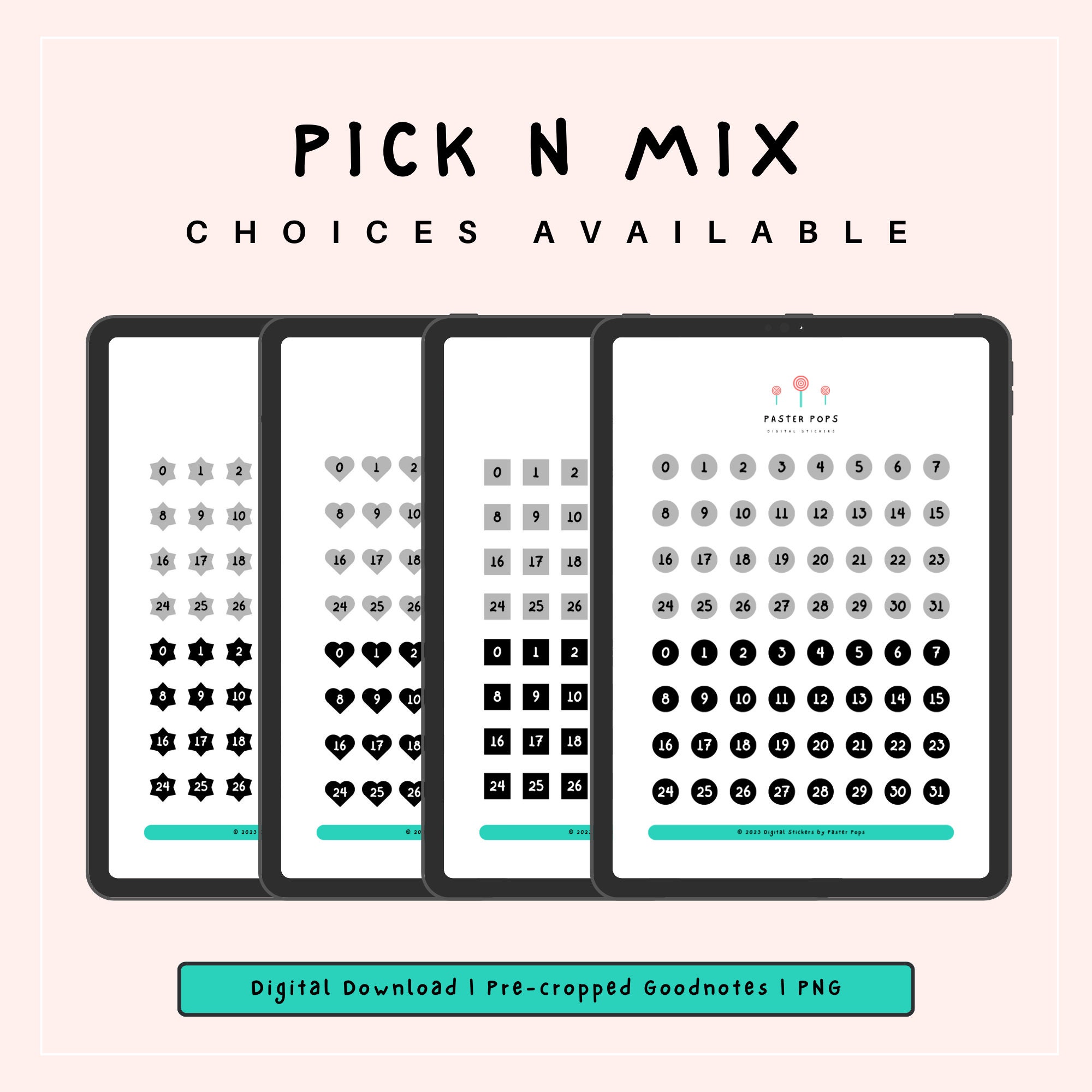 Black Circle Number Stickers, Digital Date Stickers for Planners ...