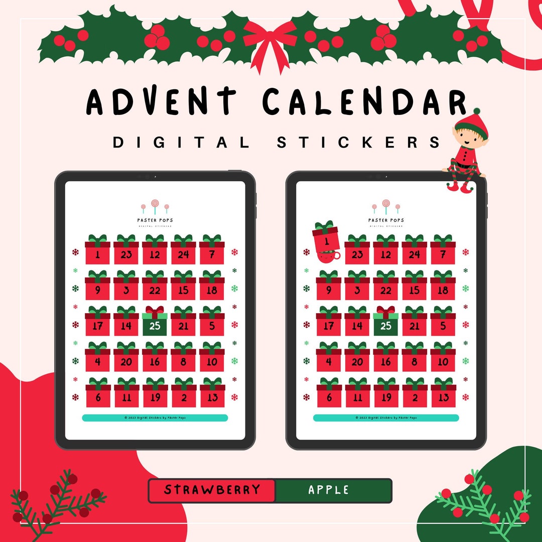 Holiday Christmas Advent Calendar, Countdown Stickers in Red & Green ...