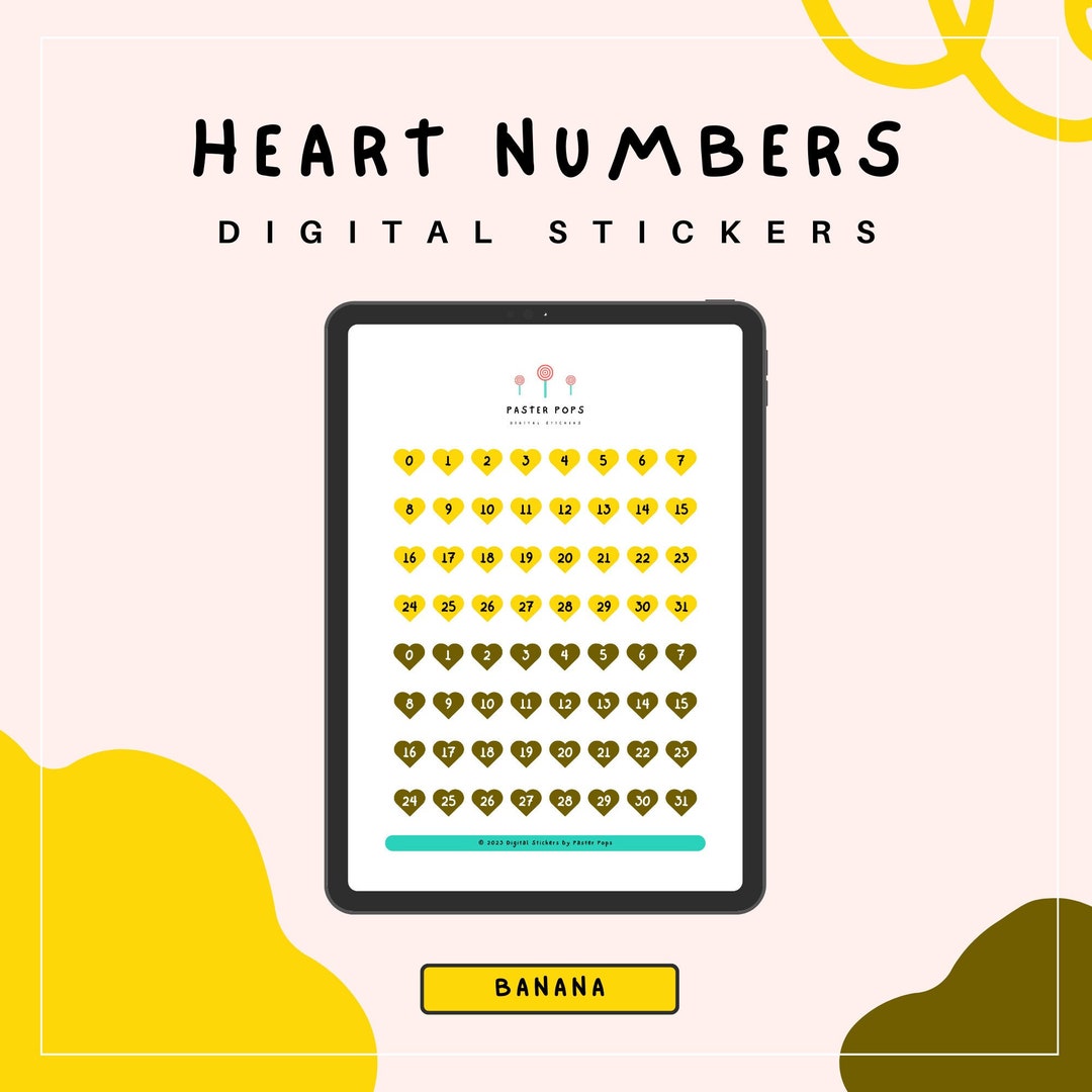 Yellow Heart Number Stickers: Digital Planner Dates (PNG, Goodnotes) - Etsy