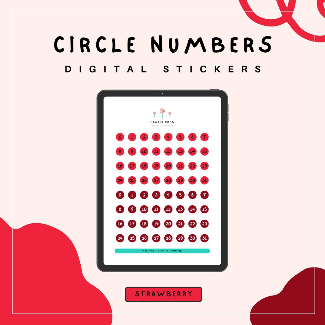 Red Circle Number Stickers, Digital Date Stickers for Planners/diaries ...