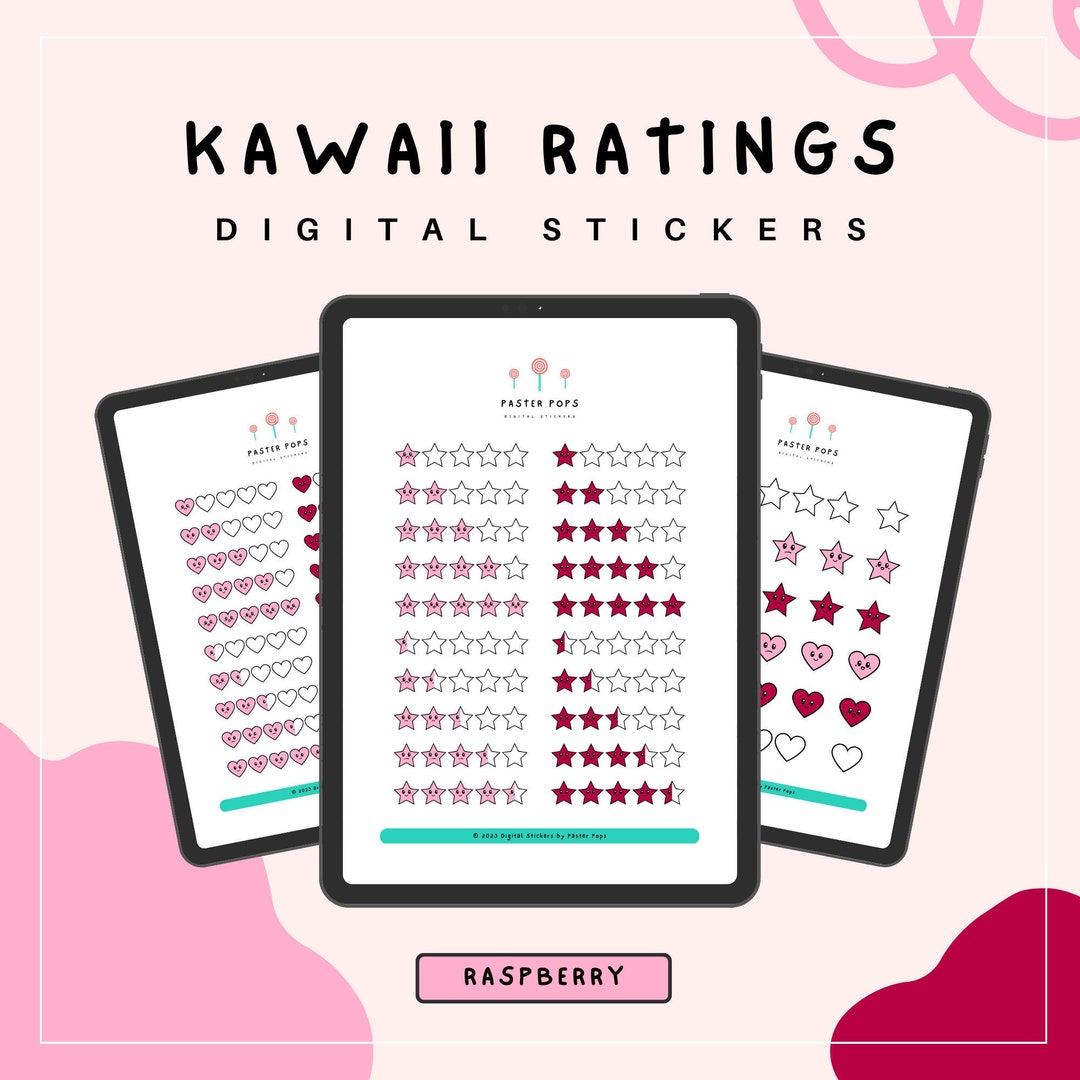 Cute Kawaii Digital Rating Stickers in Pink, Star and Heart Ratings in ...