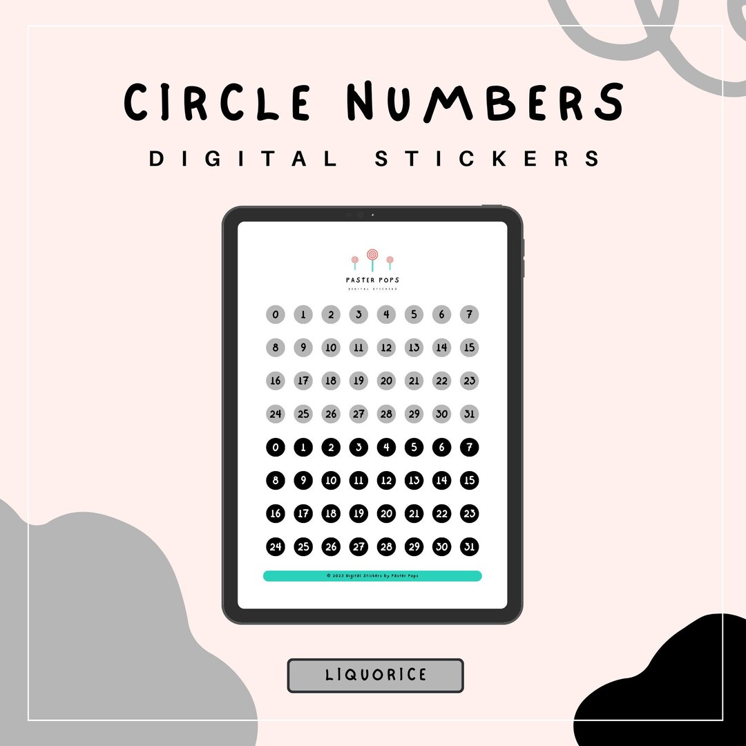 Black Circle Number Stickers, Digital Date Stickers for Planners ...