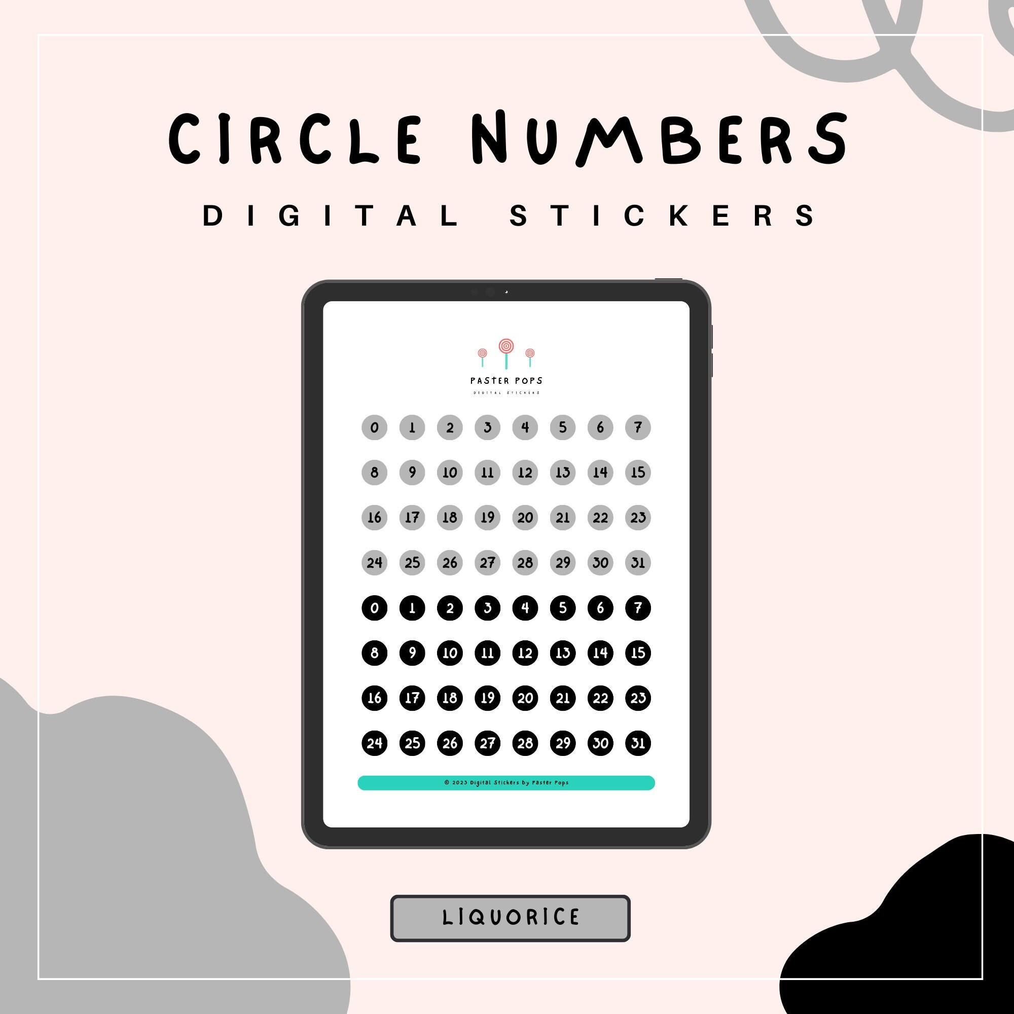 Black Circle Number Stickers, Digital Date Stickers for Planners ...