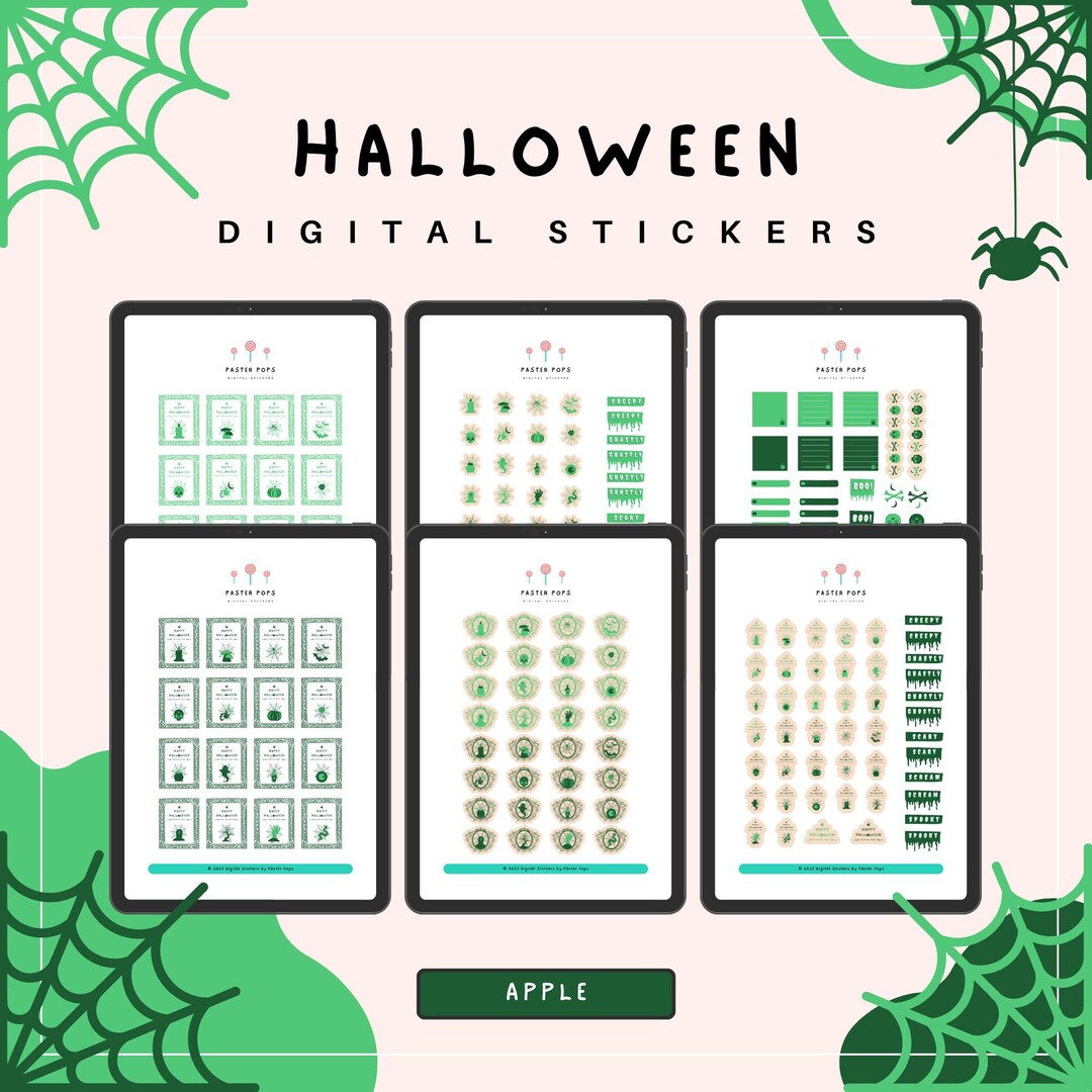 Spooky Halloween Digital Stickers in Green | Vibrant Stickers for Fun ...