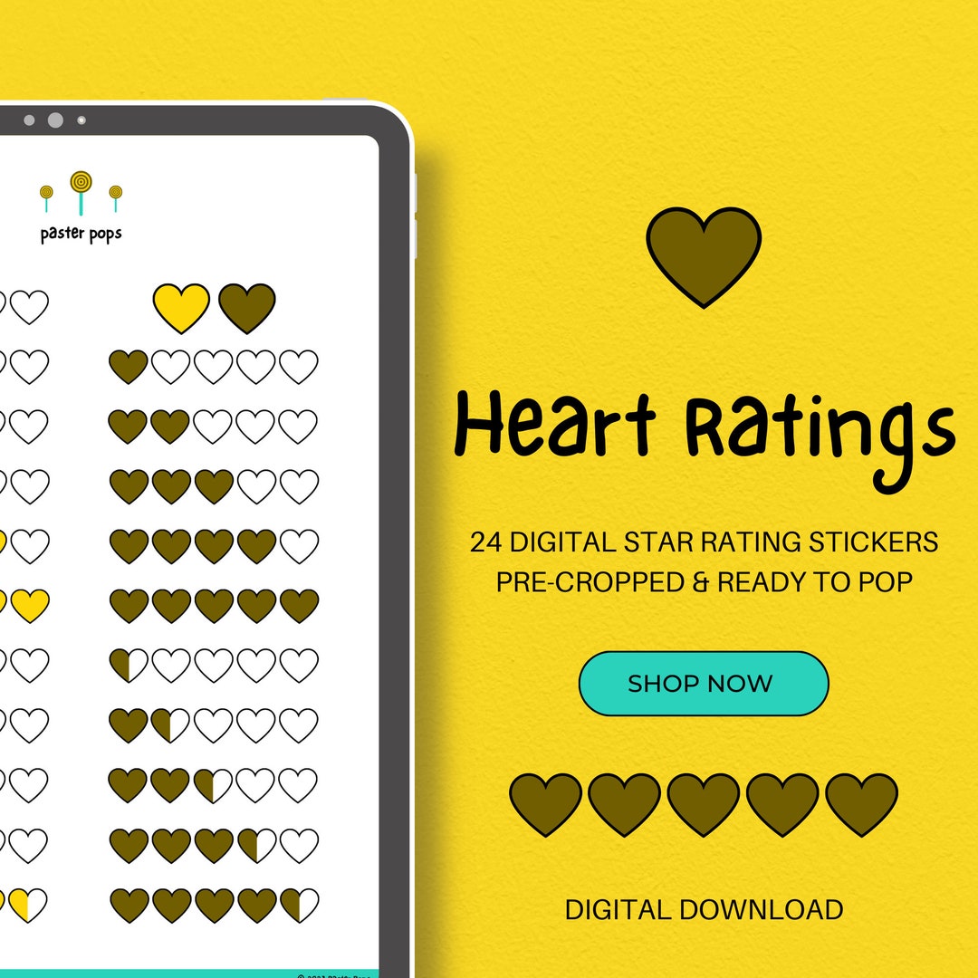 Heart Ratings Digital Stickers in Yellow, Half and Full Heart Ratings ...