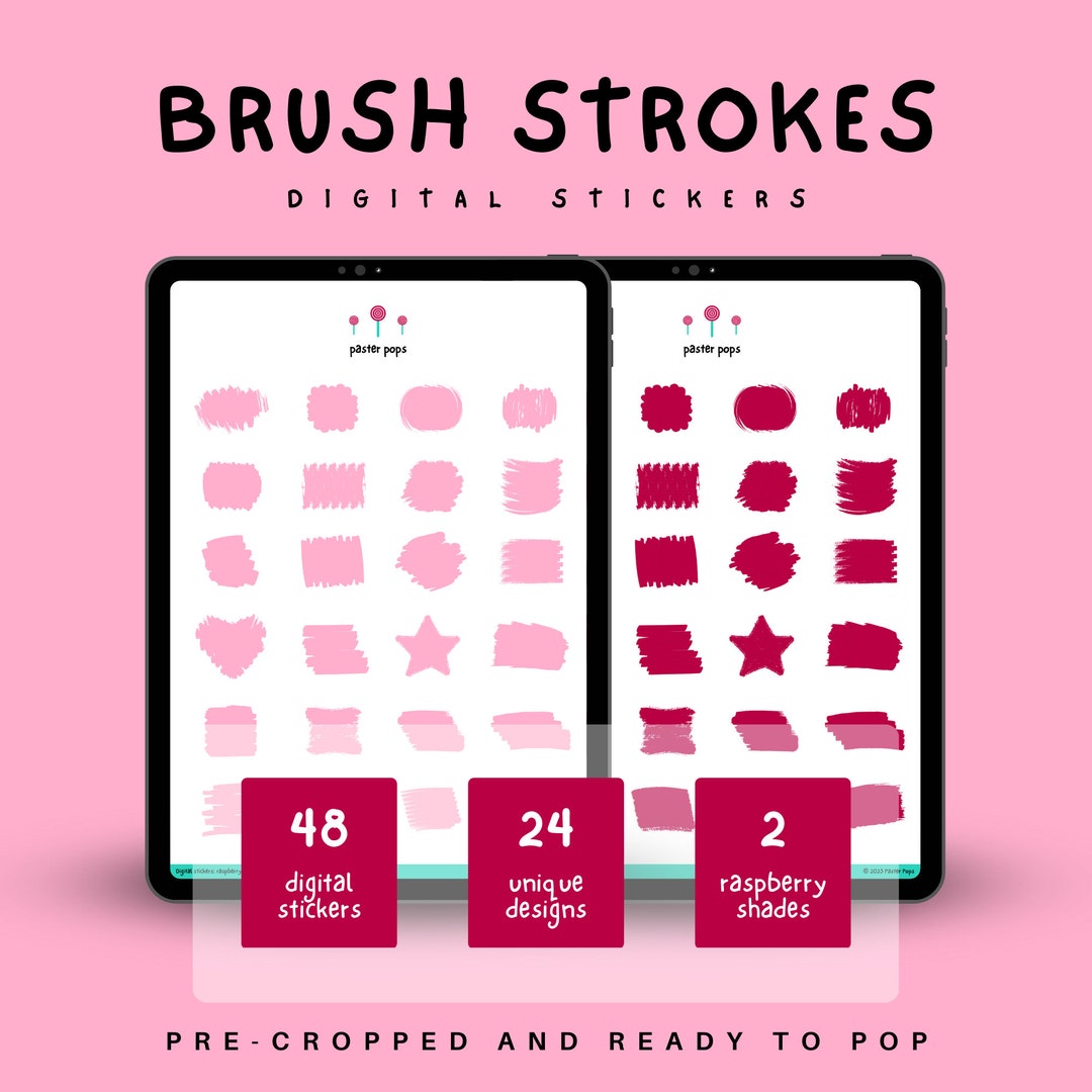 Pink Paint Brush Stroke Digital Stickers, 24 Unique Paint Brush Stroke ...