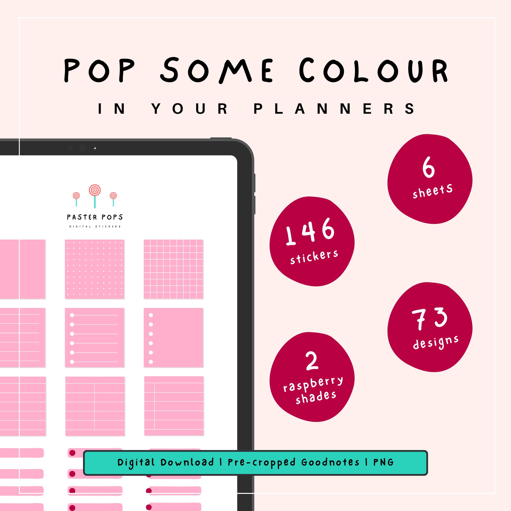 Pink Sticky Notes Stickers, Sticky Notes and Tags for Digital Planners ...