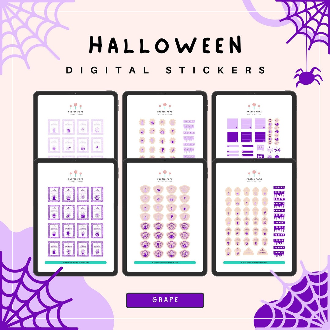 Spooky Halloween Digital Stickers in Purple Vibrant Stickers for Fun ...
