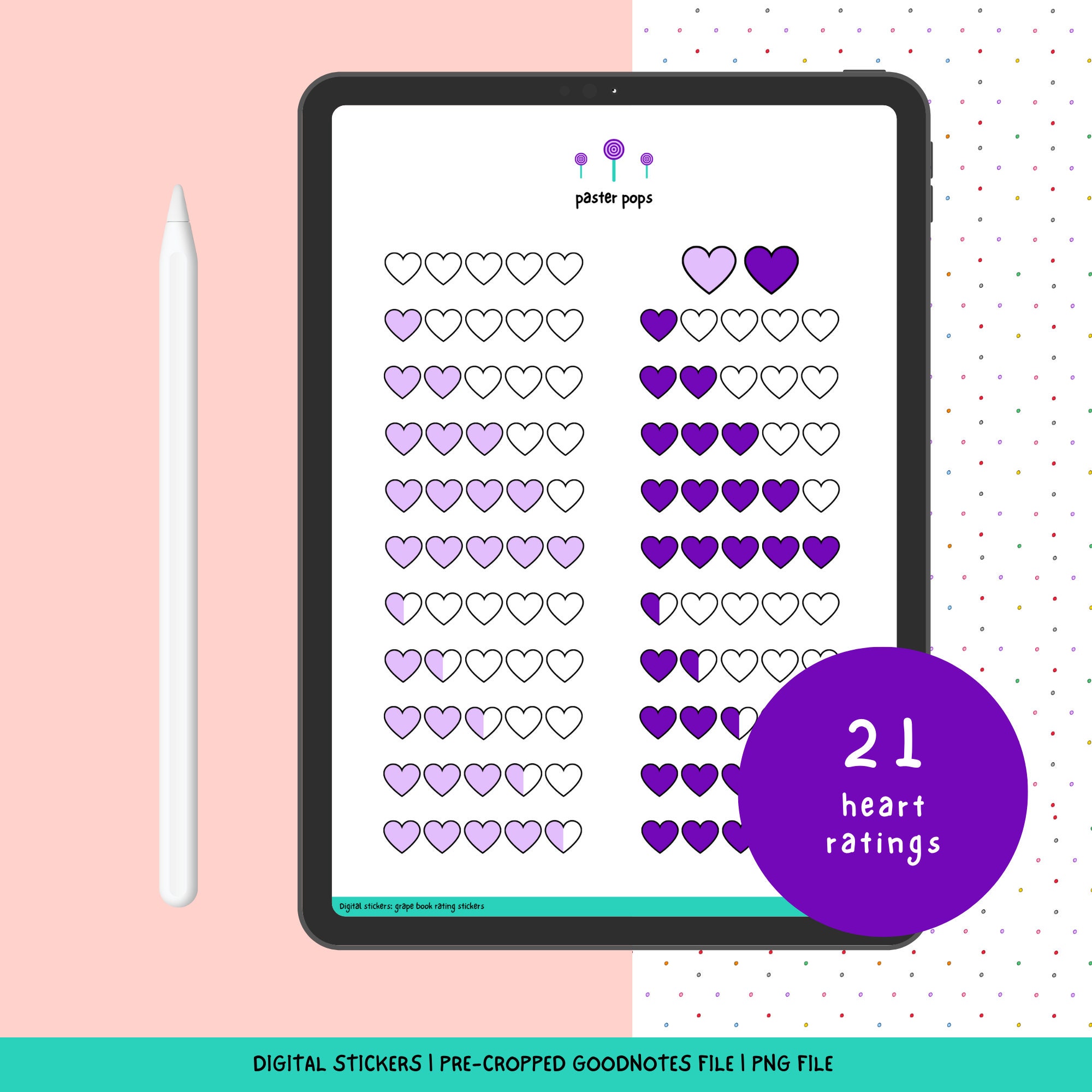 Purple Star Ratings Digital Stickers, Star Ratings and Heart Ratings in ...