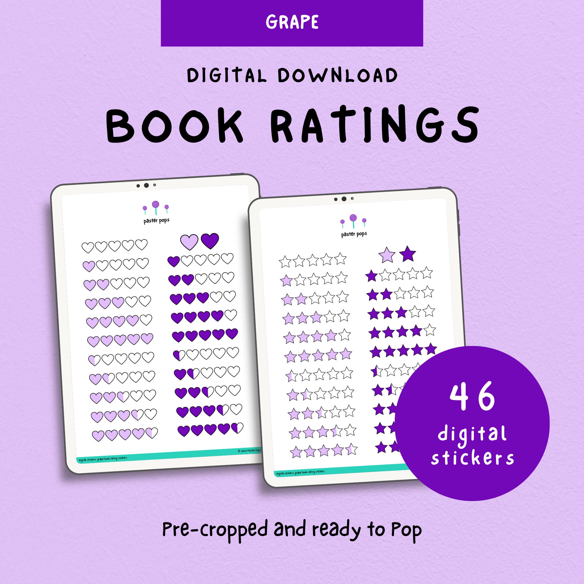 Purple Star Ratings Digital Stickers, Star Ratings and Heart Ratings in ...