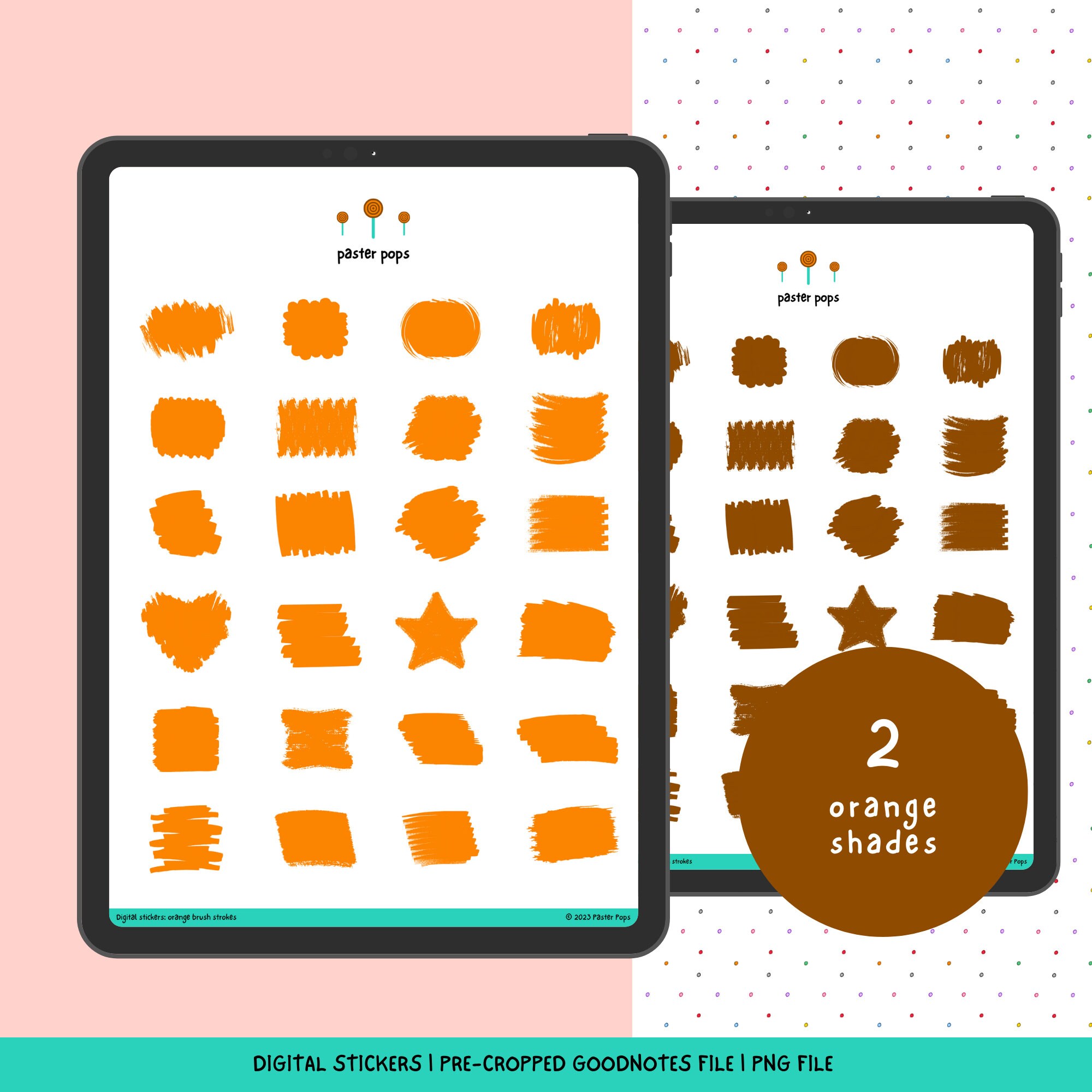 Orange Paint Brush Stroke Digital Stickers, 24 Unique Paint Brush ...