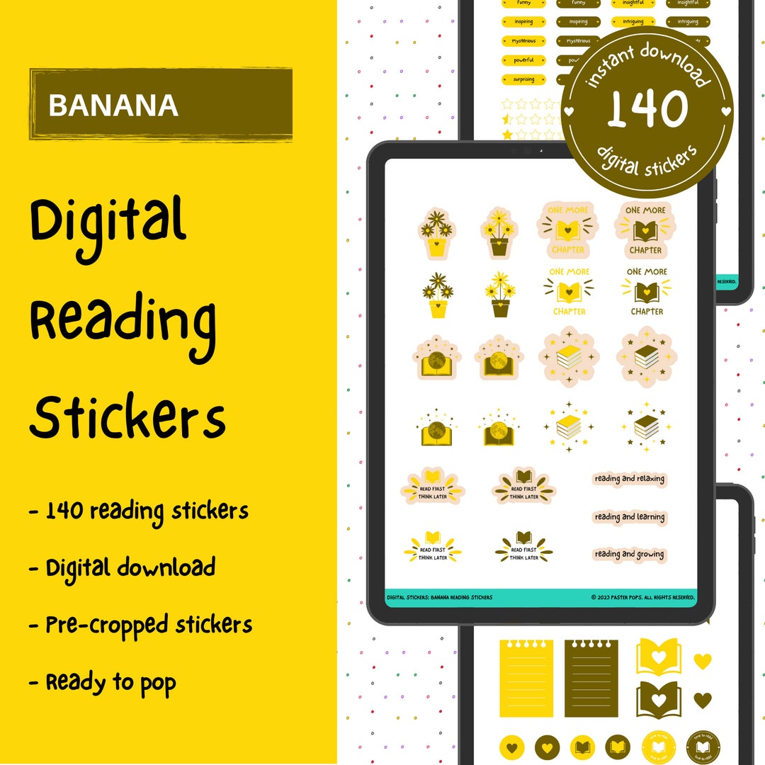 Yellow Book Lover Digital Reading Stickers, Pre-cropped Stickers for ...