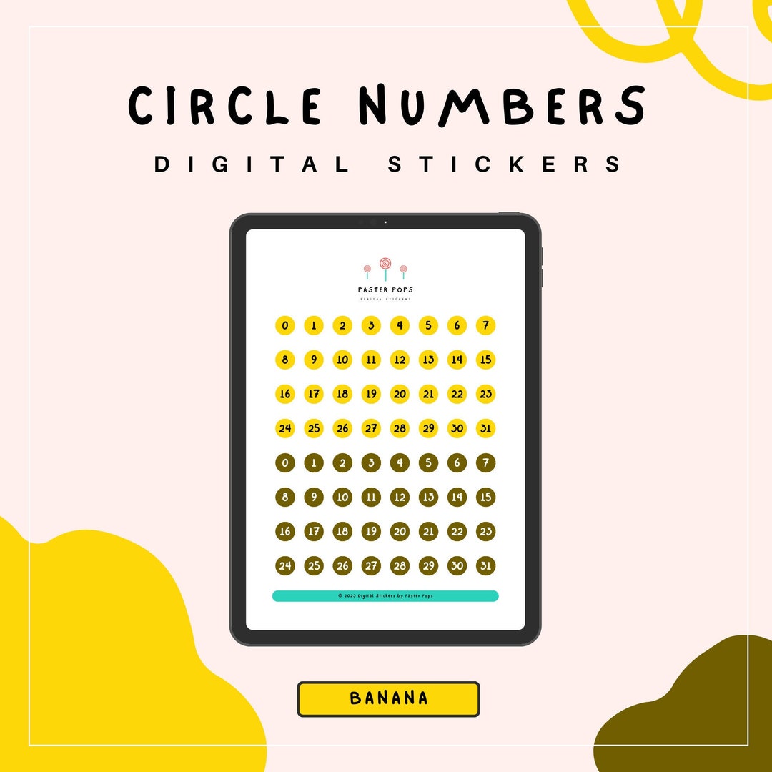 Yellow Circle Number Stickers, Digital Date Stickers for Planners ...