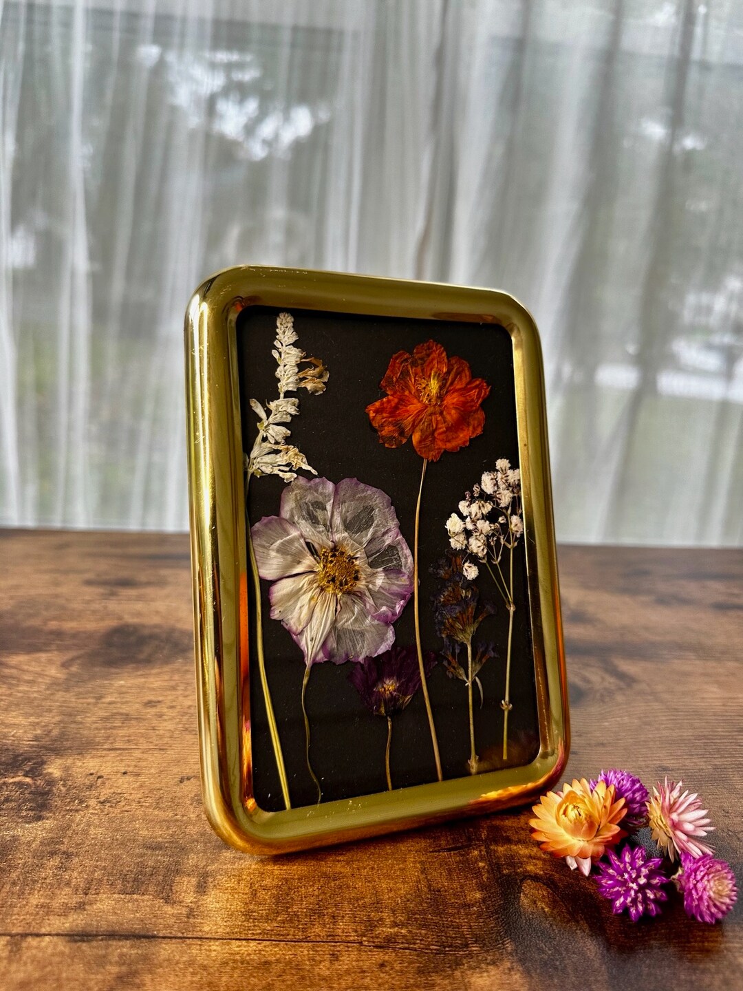 Pressed Wildflower Gold Frame With Black Mat small - Etsy