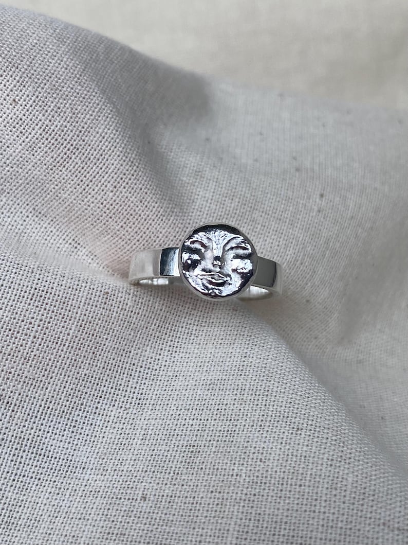 Handmade Sterling Silver Moon Face Ring: Boho Talisman Jewelry - Etsy