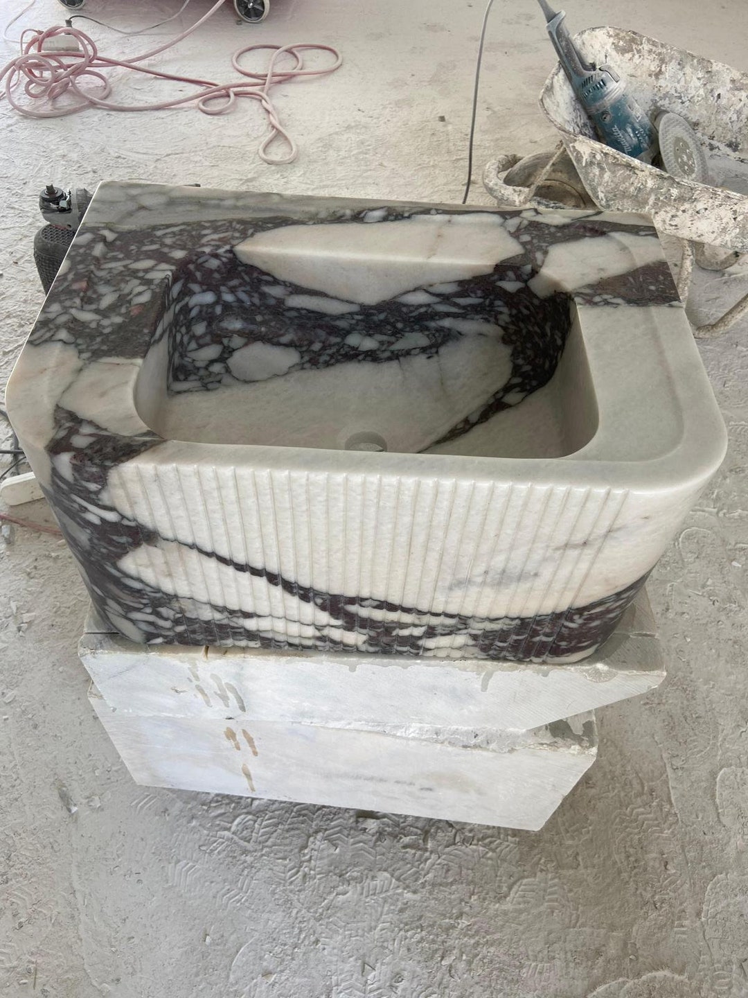 Calacatta Violet Marble Sink, Wall Mount Sink, Marble Washbasin, Front ...