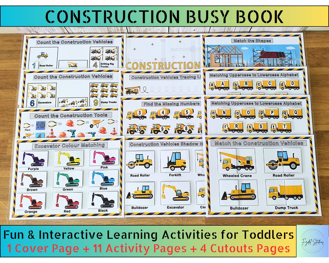 Construction Activity Book Printable Preschool Learning Activity Binder ...