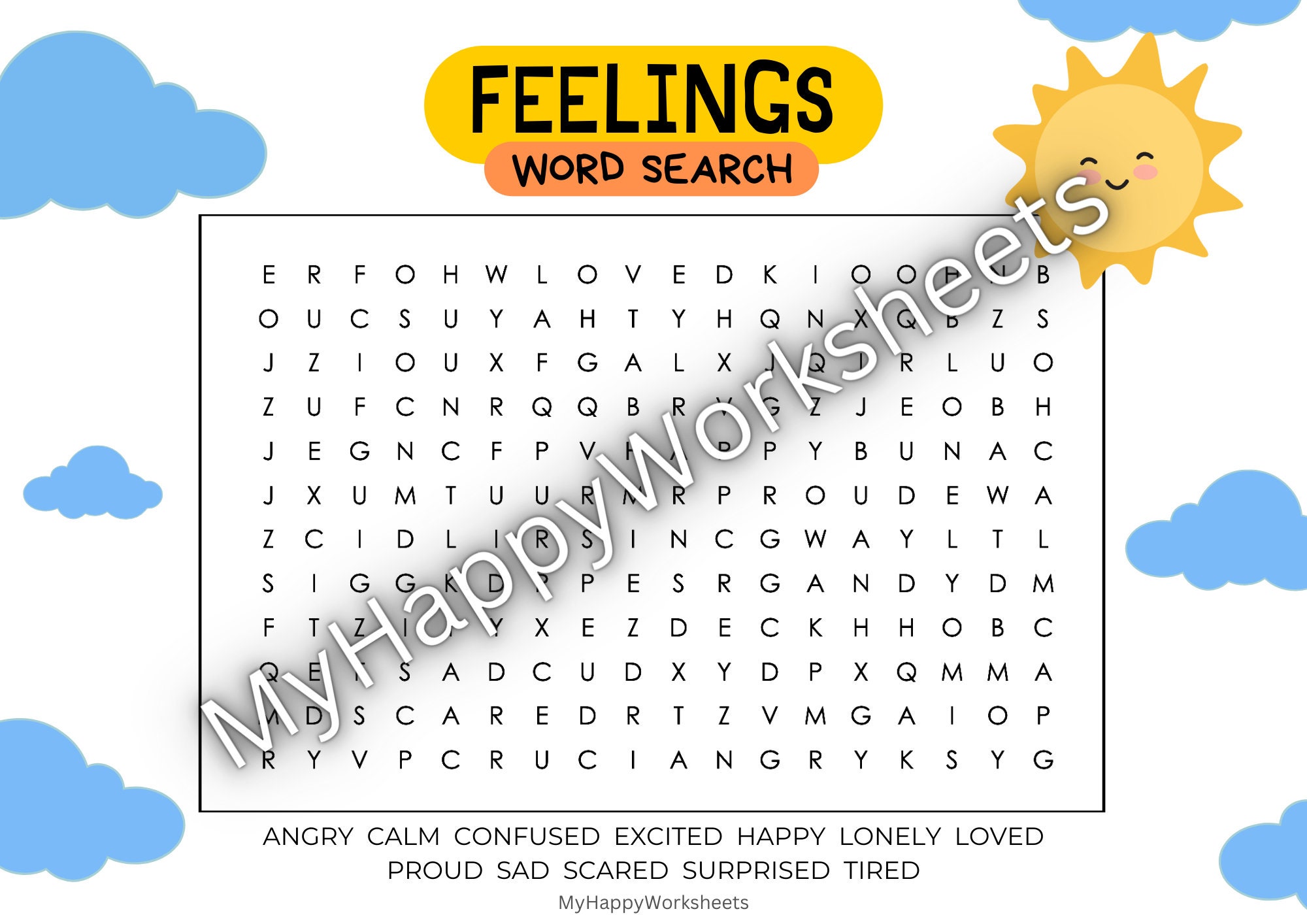 Feelings Word Searchemotions Worksheet for Childrenemotional - Etsy UK