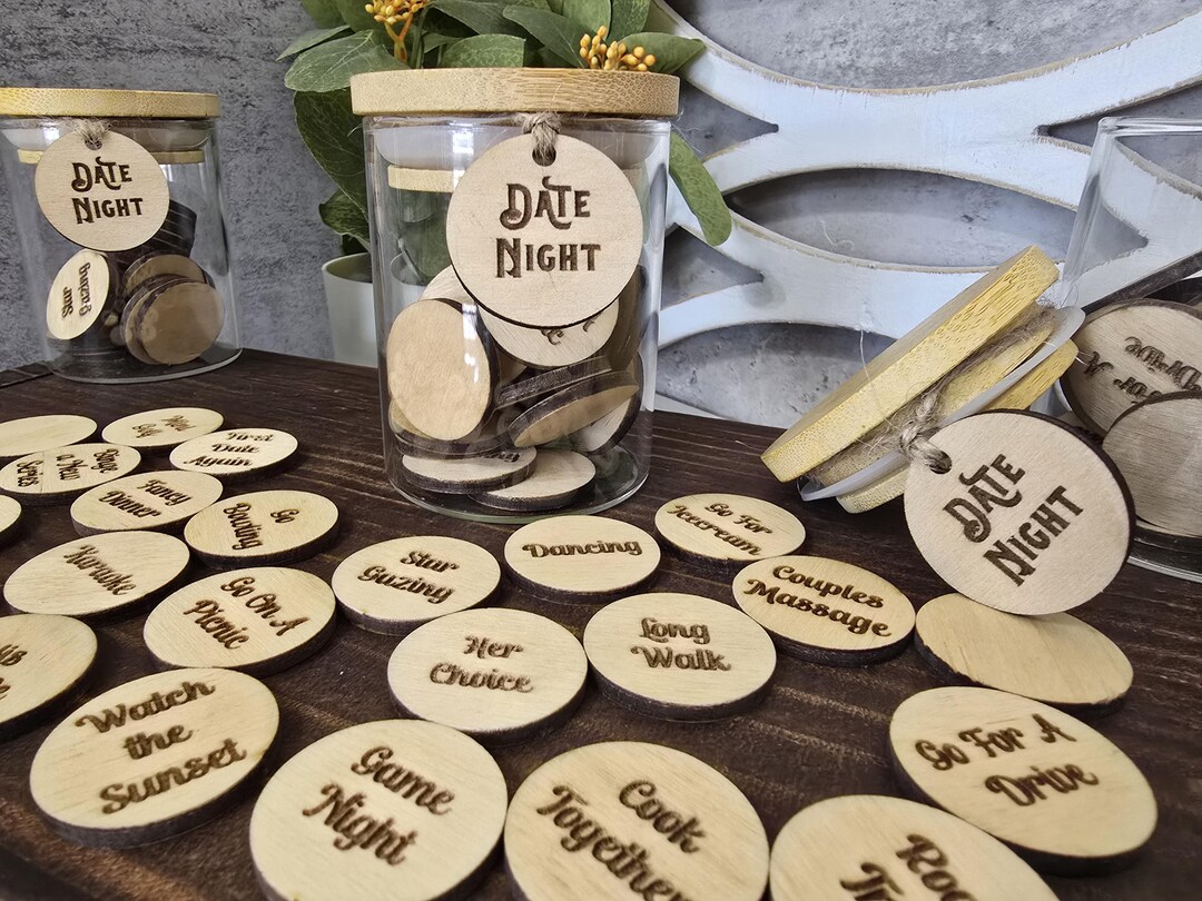 Couples Date Night Tokens, Customized and Engraved Wood, Couples Gift ...