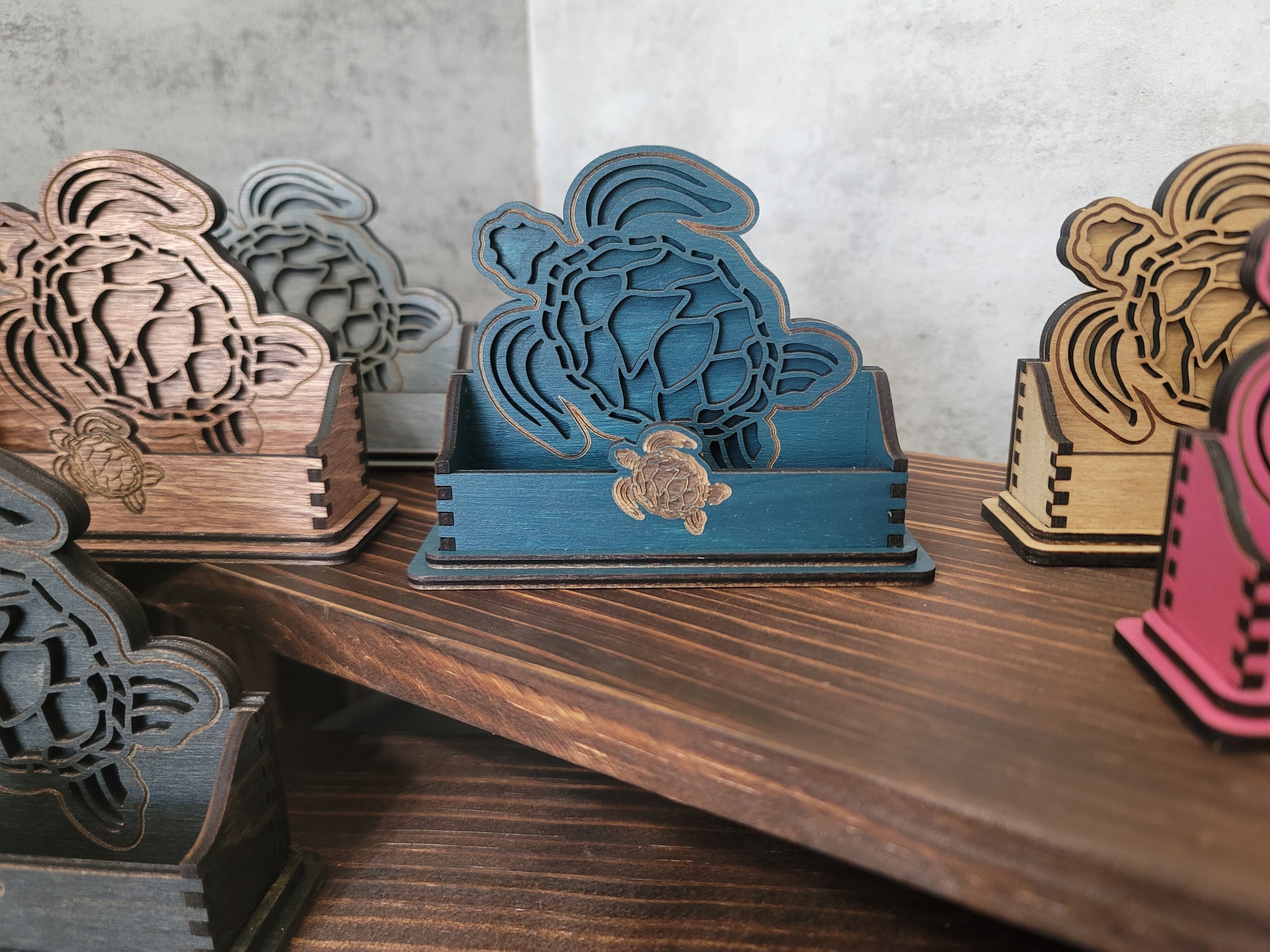 Sea Turtle Wood Business Card Holder, Elegant Desk Accessory and ...