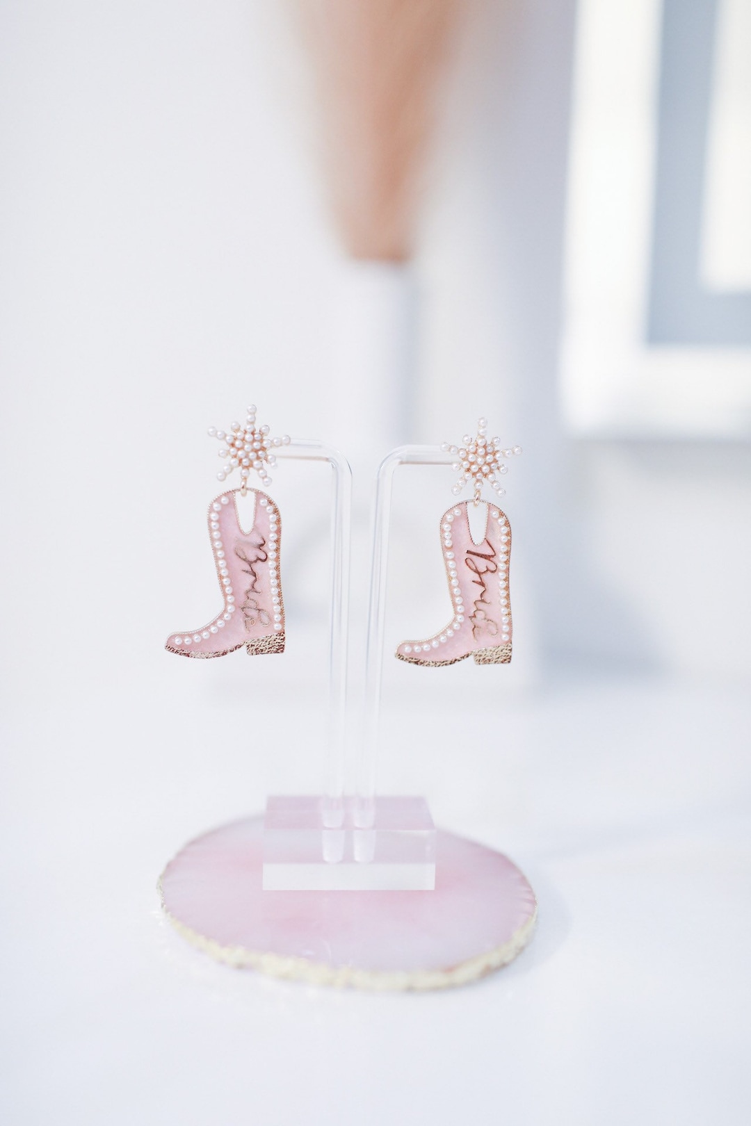 Light Pink Bride Cowboy Boot Earrings | Bride Earrings | Cowboy Boot ...