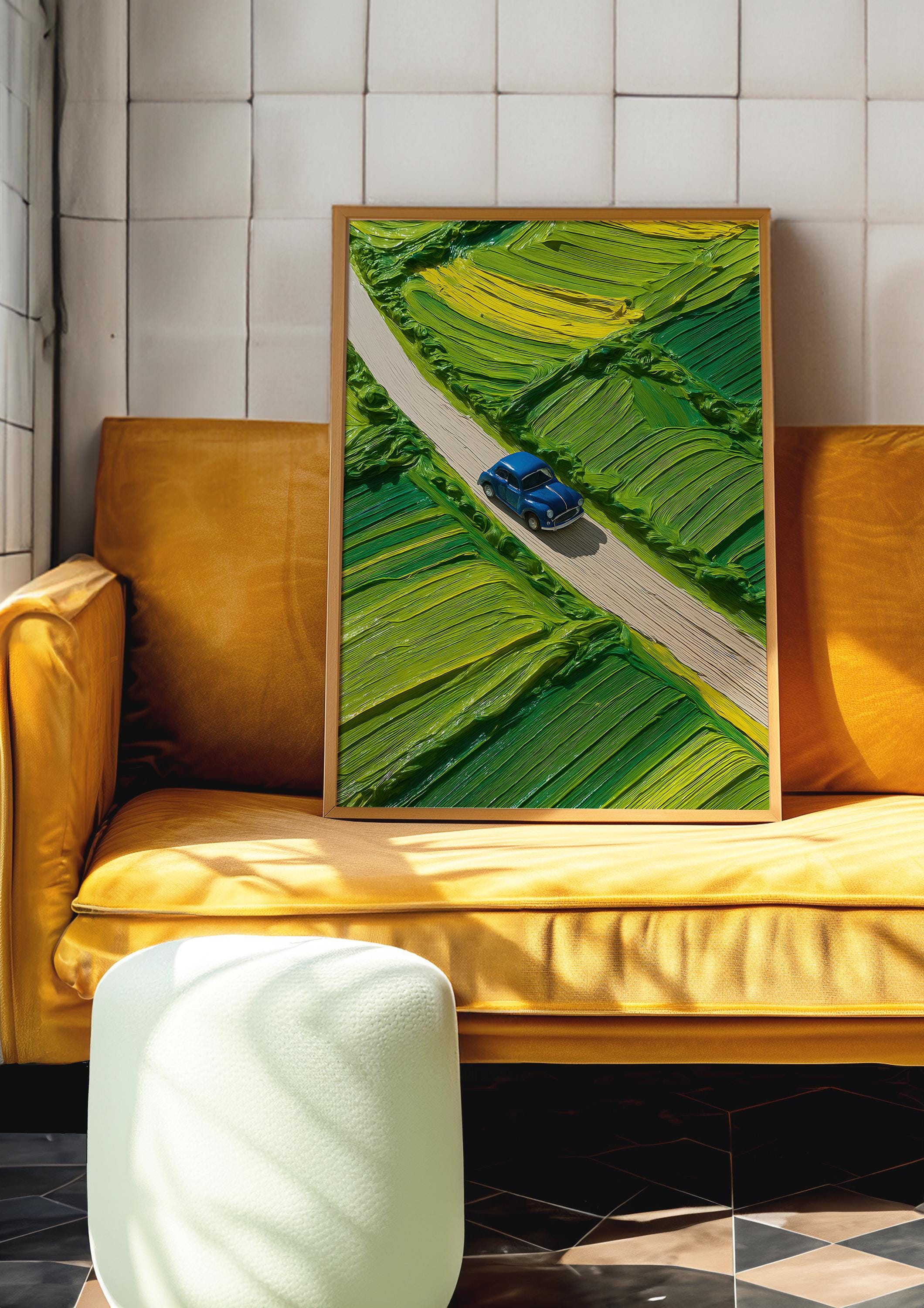 VW Bug Werner Bronkhorst Art Poster | 3D Textured Sage Green Landscape ...
