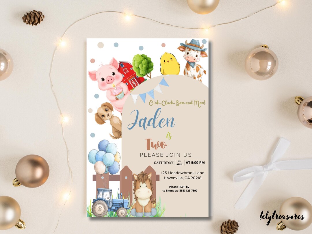 Farm Boy Birthday Invitation – Barnyard Party Invite – Tractor Birthday ...