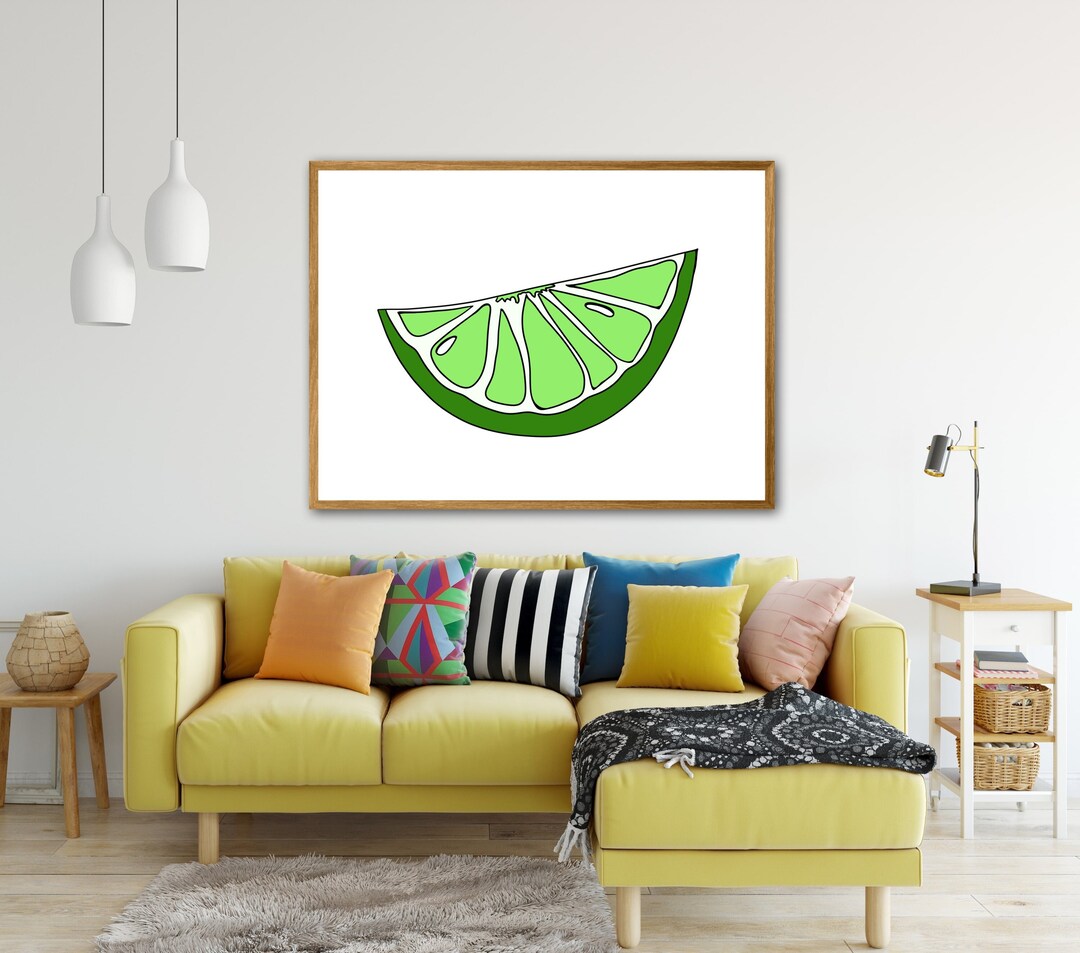 Lime Slice Drawing Digital Art, Downloadable Print, Green Fruit Wedge ...