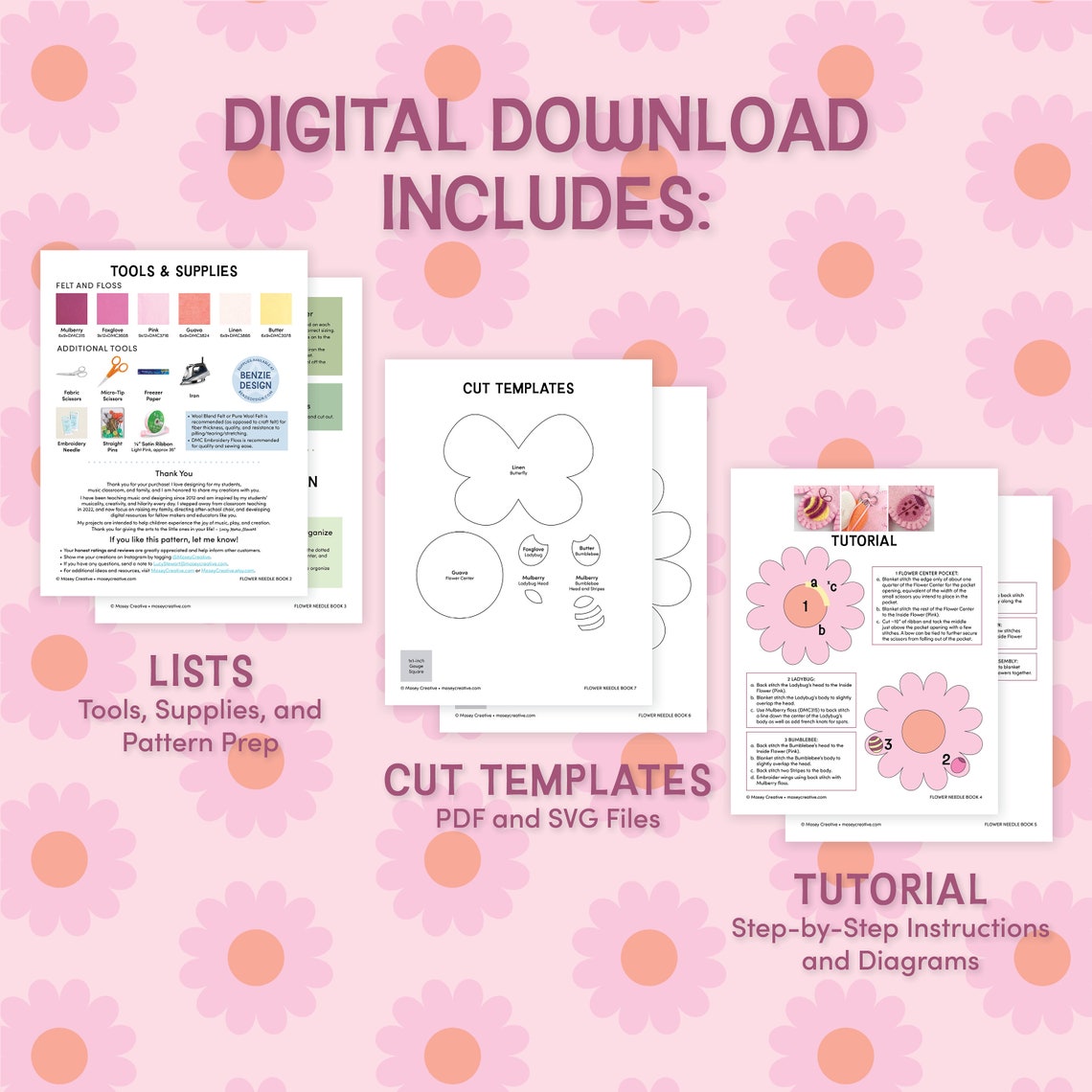 Flower Needle Book Pattern • Felt Craft & Sewing Pattern - Etsy