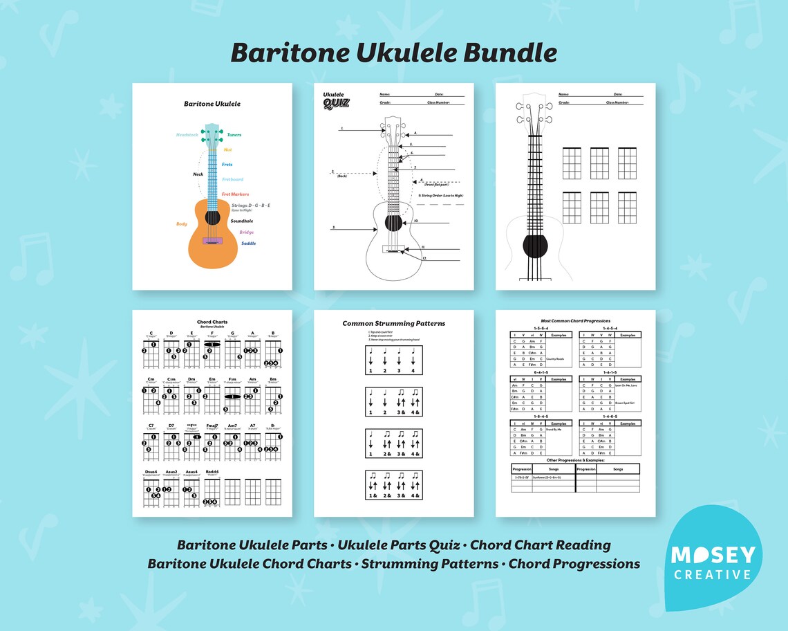Baritone Ukulele Bundle • Chord Charts & Progressions • Music Teacher ...
