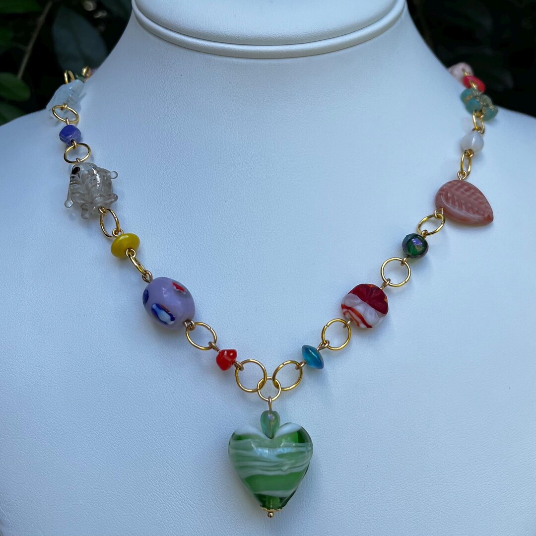 Whimsical Ispy Charm Necklace, Colorful Fairycore Aesthetic, Gold ...