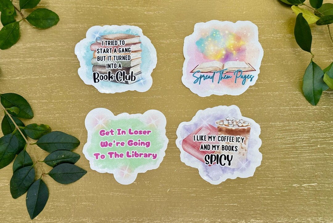 SET OF 4 BOOKISH Stickers, Iced Coffee, Get in Loser, Book Club, Spread ...