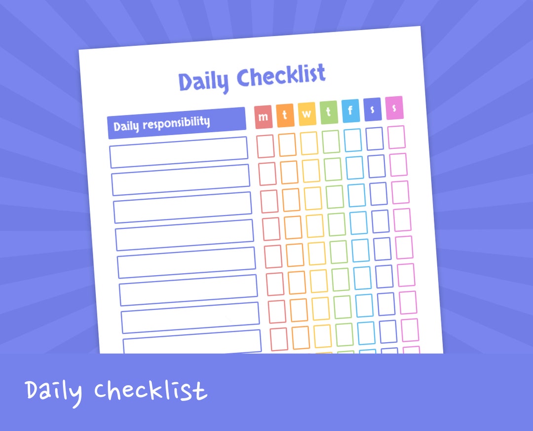Kids Daily Checklist, To-do List, Routine Chart - Printable - Etsy