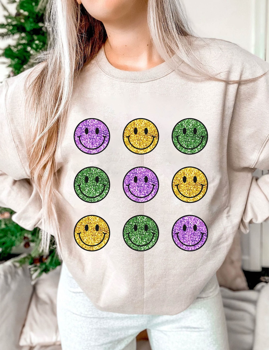 Glitter Mardi Gras Smile PNG Faux Sequin Glitter Happy Face Sparkly ...