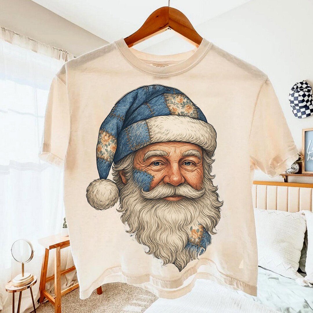 Denim Patchwork Santa Claus PNG: Retro Christmas Graphic (digital ...