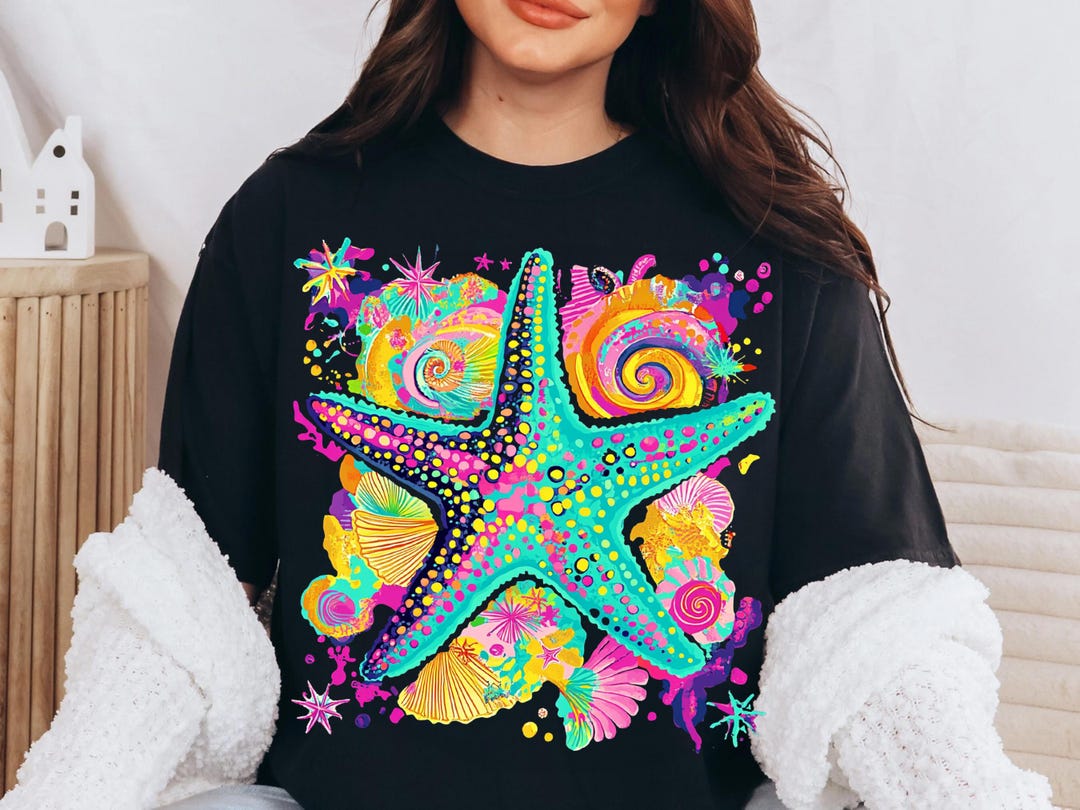 Preppy Starfish Summer PNG: Retro Floral Ocean Design (digital Download ...