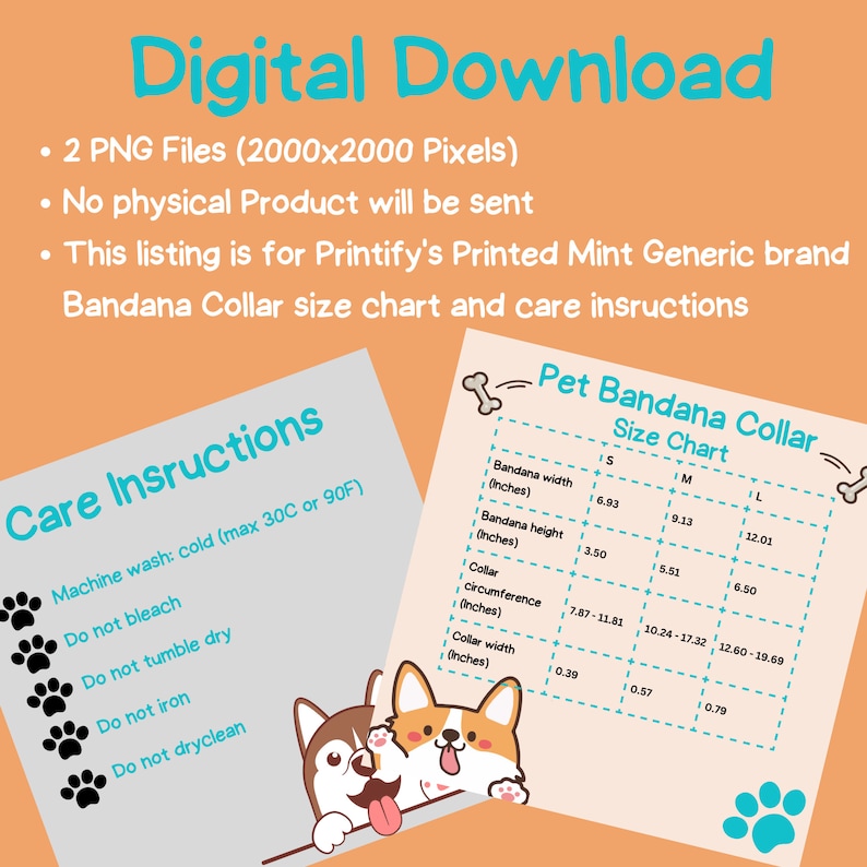 Size Chart for Printify Pet Bandana Collar From Printed Mint Generic ...