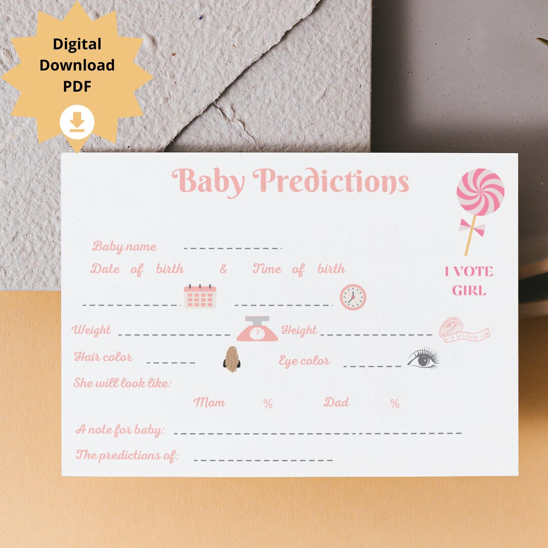 Baby Predictions Cards, Baby Shower Game, Baby Predictions Game ...