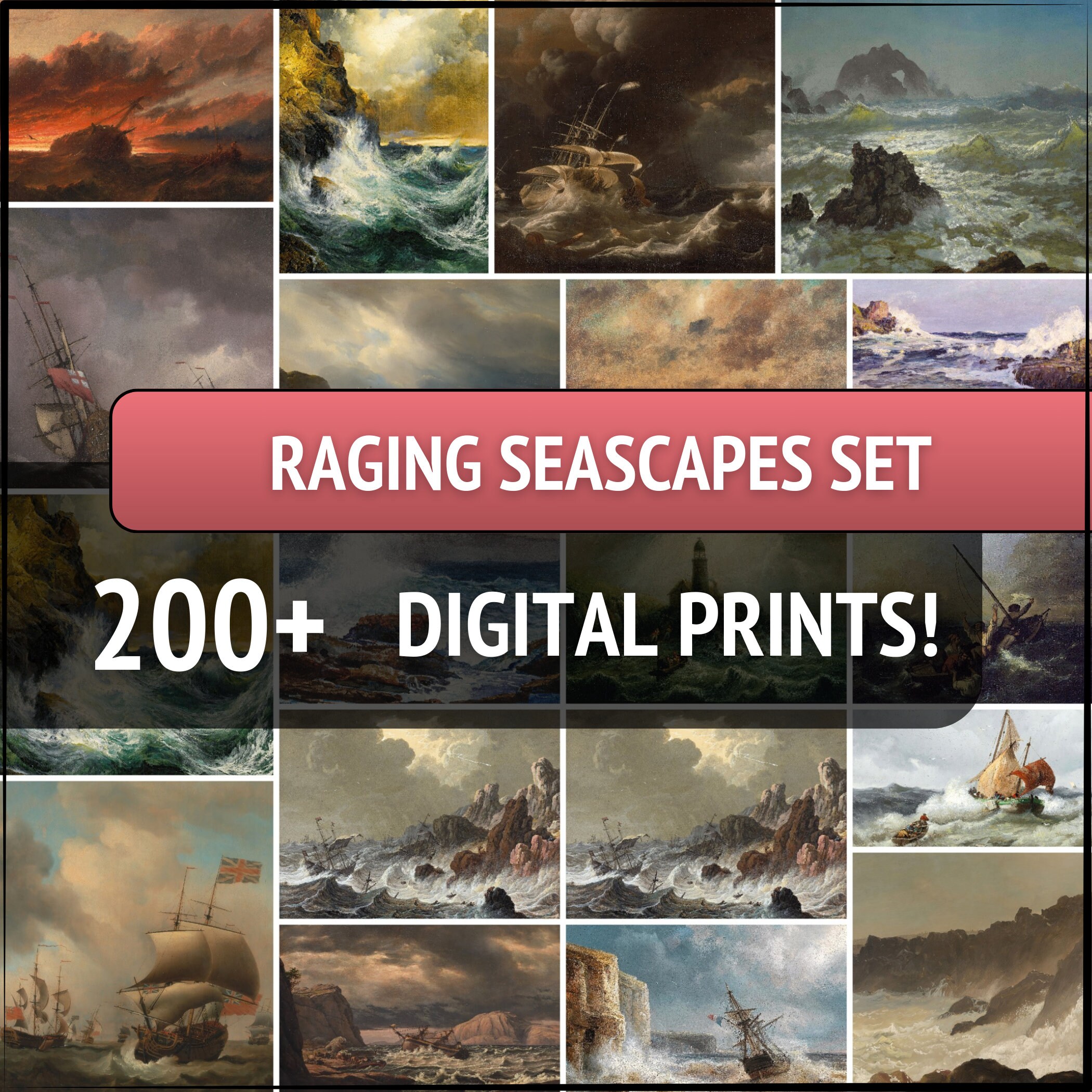 200 Oceanscape Printable Set, Raging Seaside Vintage Art, Sea Storm Art ...