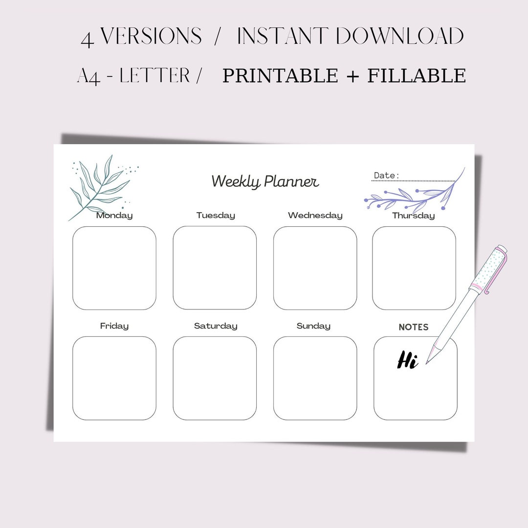 Weekly Printable Planner,minimalist Weekly Planner,a4 Letter ,weekly ...
