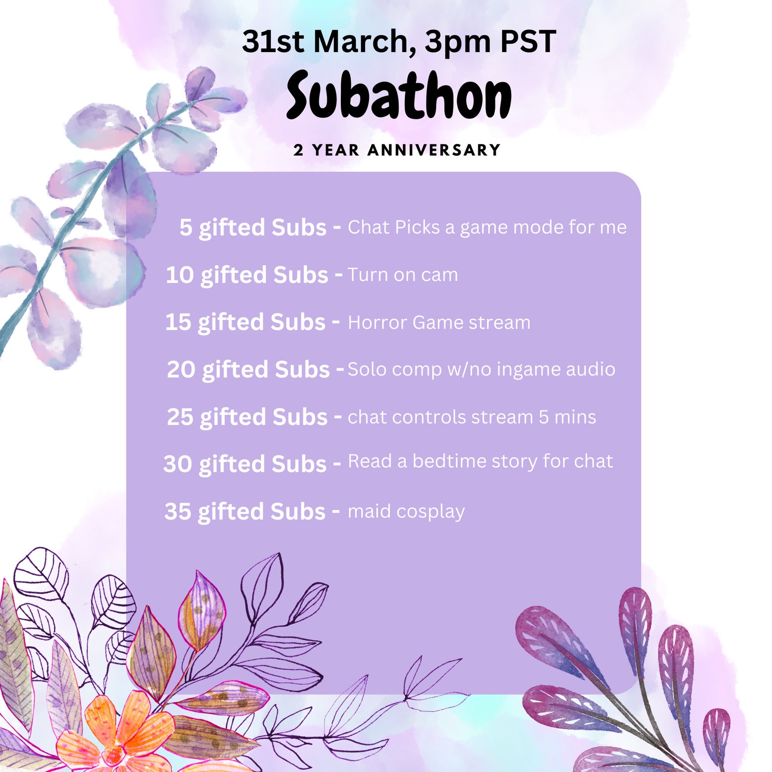 Floral Subathon Template - Etsy
