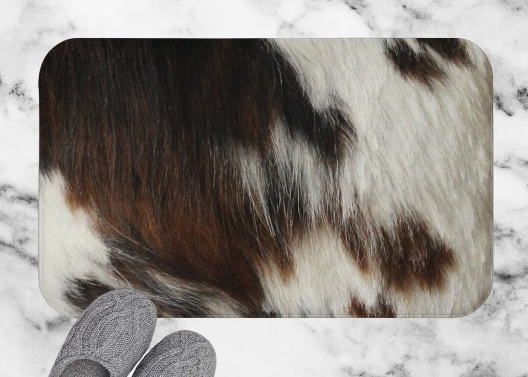 Faux Fur Cowhide Print Bath Mat Cow Hide Rug Bathmat Gift Bathroom ...