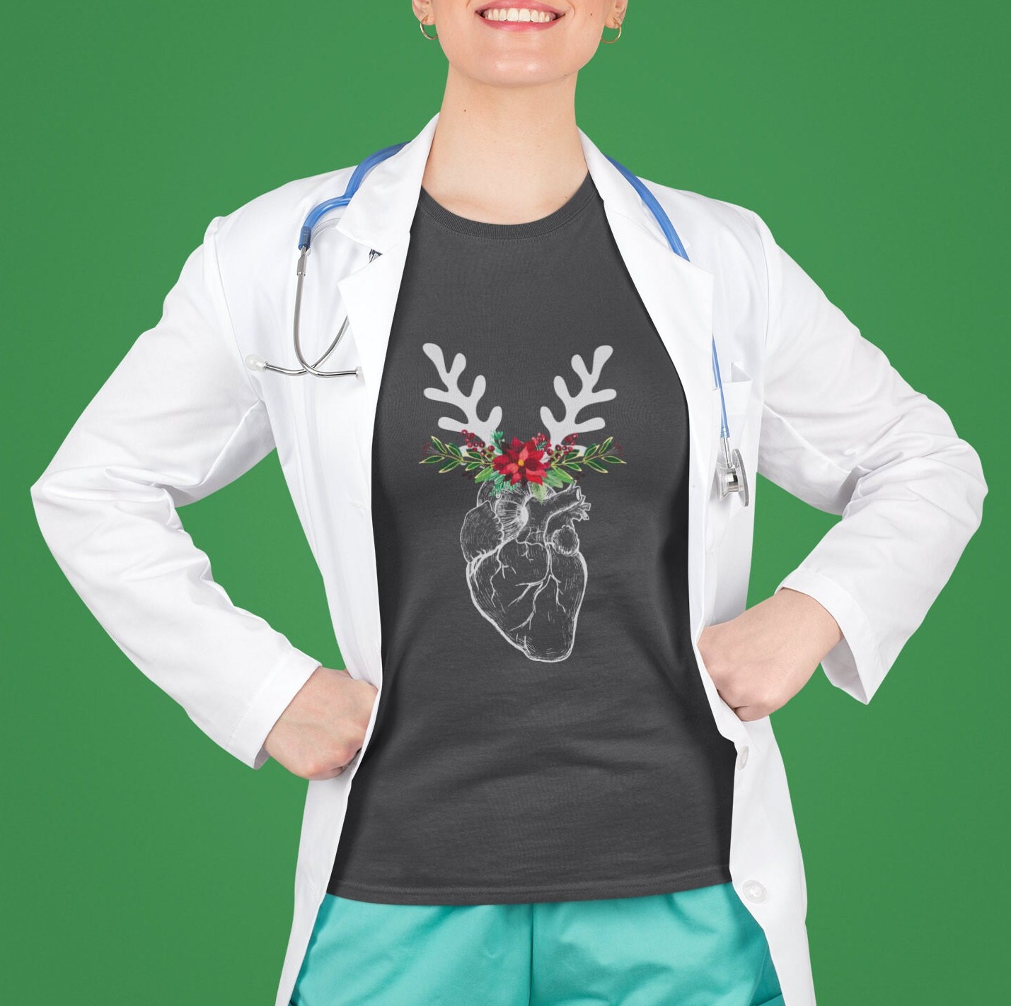 Christmas Nurse Shirt Heart Anatomy Shirt Reindeer Heart Tee - Etsy