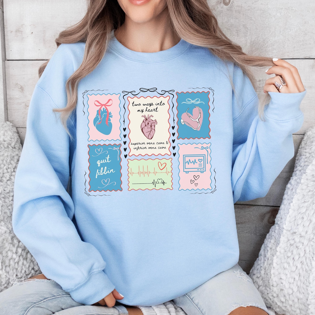 Custom Cardiac Nurse Sweatshirt Scalloped Stamp Heart Anatomy Coquette ...