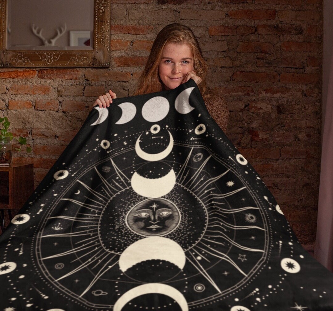 Celestial Moon Phase Blanket Mystical Moon Sun Throw Blanket ...