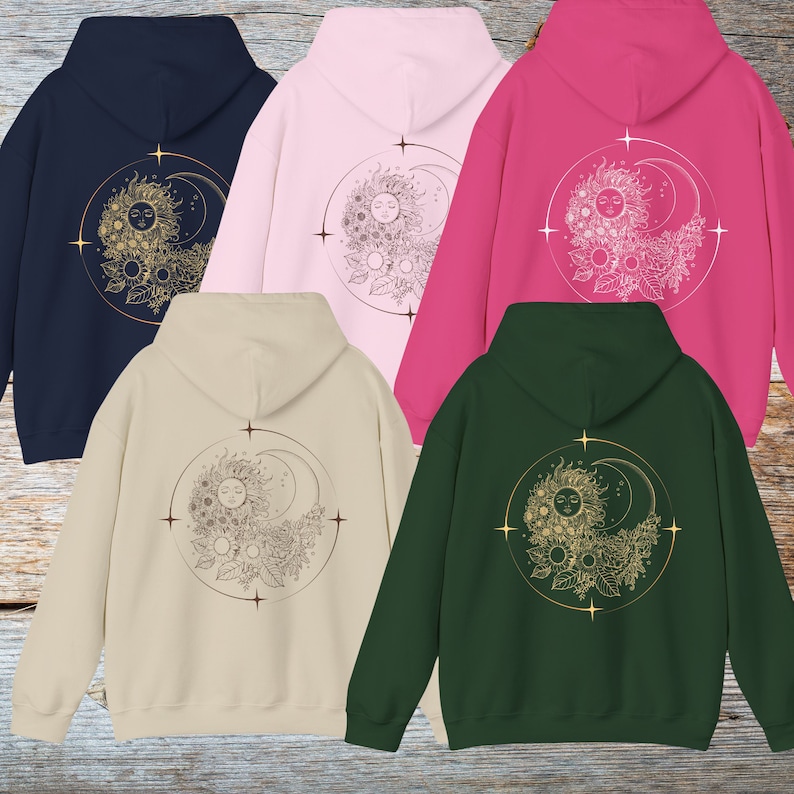 Celestial Hoodie Moon and Sun Hooded Sweatshirt Mystical Sweater ...