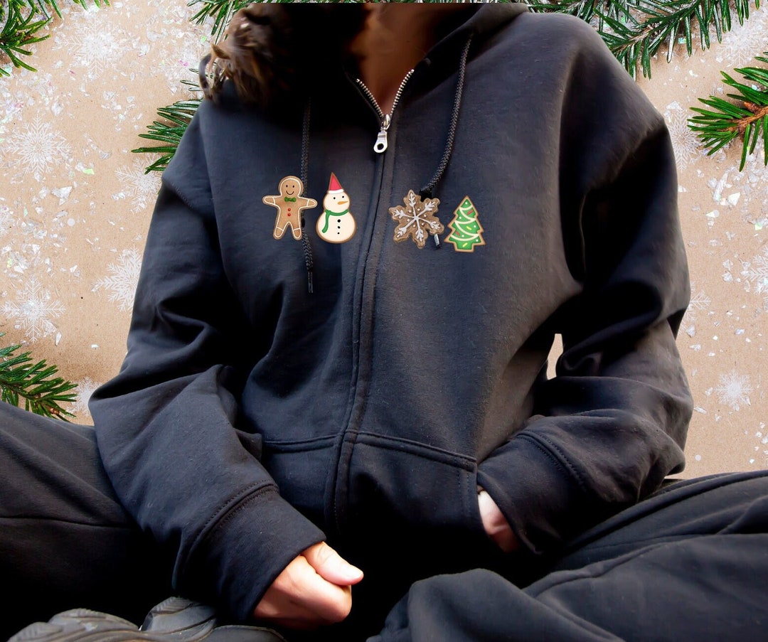 Christmas Sweatshirt Full Zip up Hoodie Gingerbread Cookies Design ...